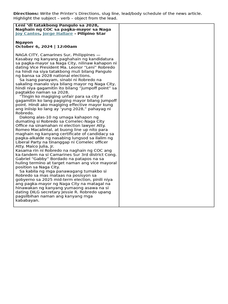 CRHW EngFil Worksheet 4 | PDF