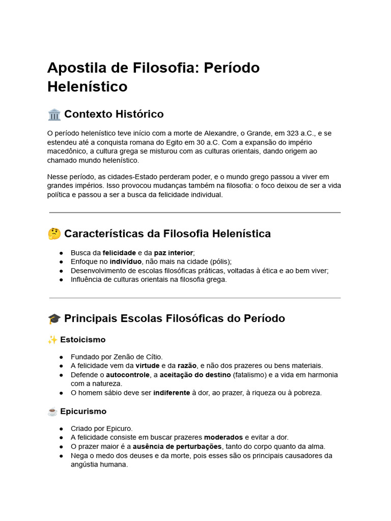 Filosofia Helenística: Escolas e Características | PDF | Felicidade ...