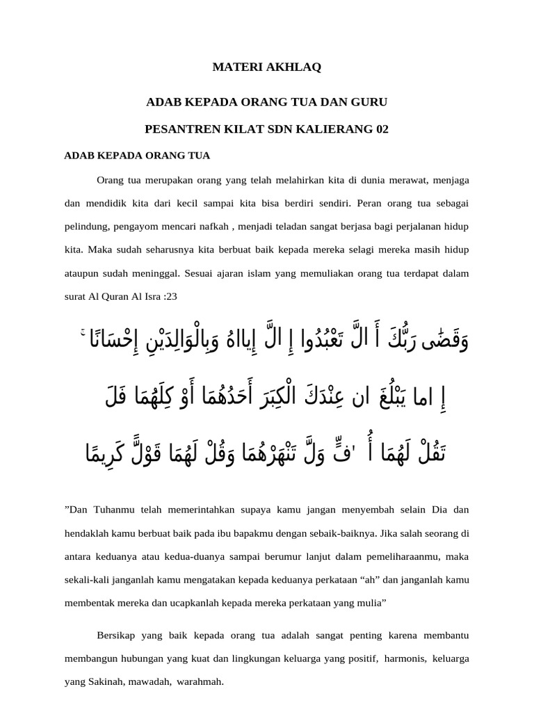 Materi Adab Kepada Ortu Dan Guru Pesantren Kilat - EDIT | PDF