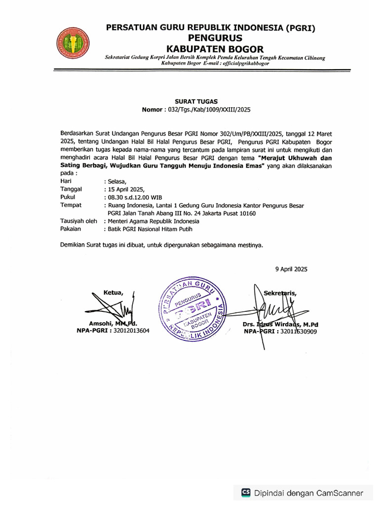 Surat Tugas HBH PB Pgri 2025 | PDF