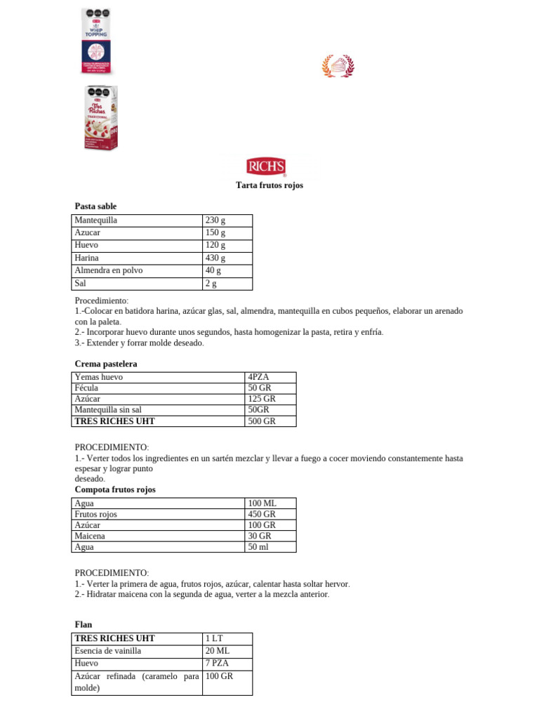 Recetas Uht | PDF | lactoso | Alimentos