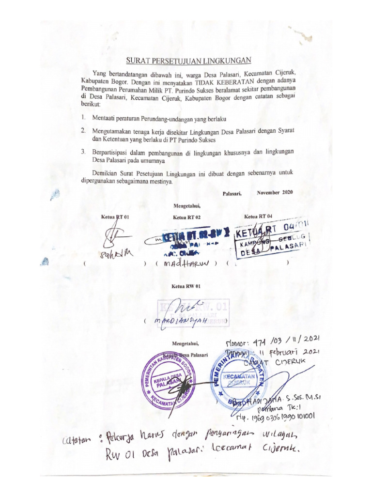 Surat Persetujuan Lingkungan Warga | PDF