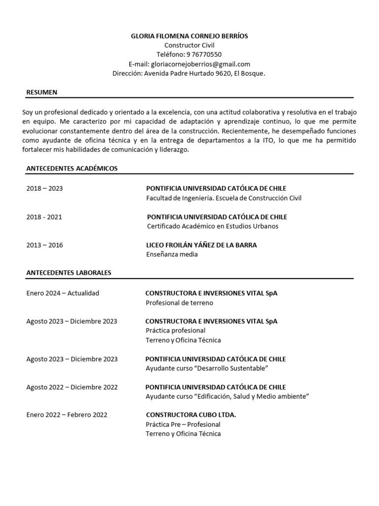 CV - Gloria Cornejo | PDF