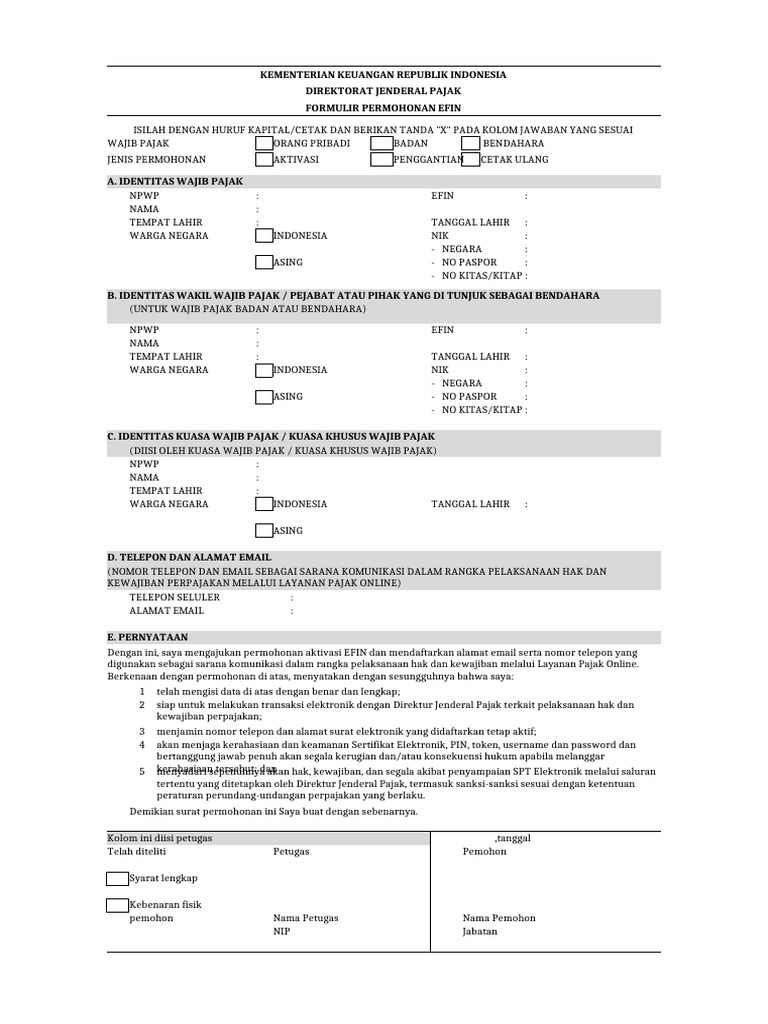 Formulir Permohonan Efin | PDF