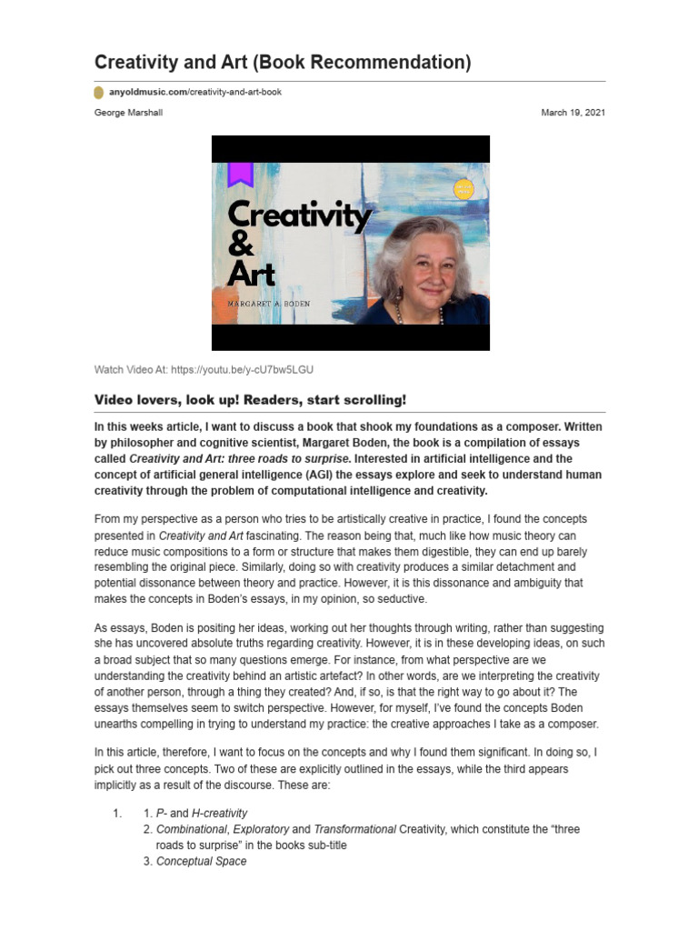 Book Review - Margaret Boden Creativity and Art 2021 | PDF | Creativity ...