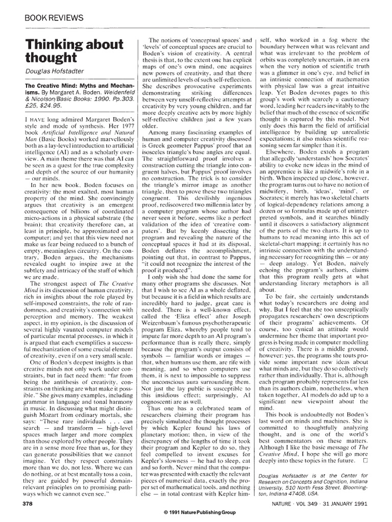 Book Review - Margaret Boden The Creative Mind by Douglas Hofstadter ...