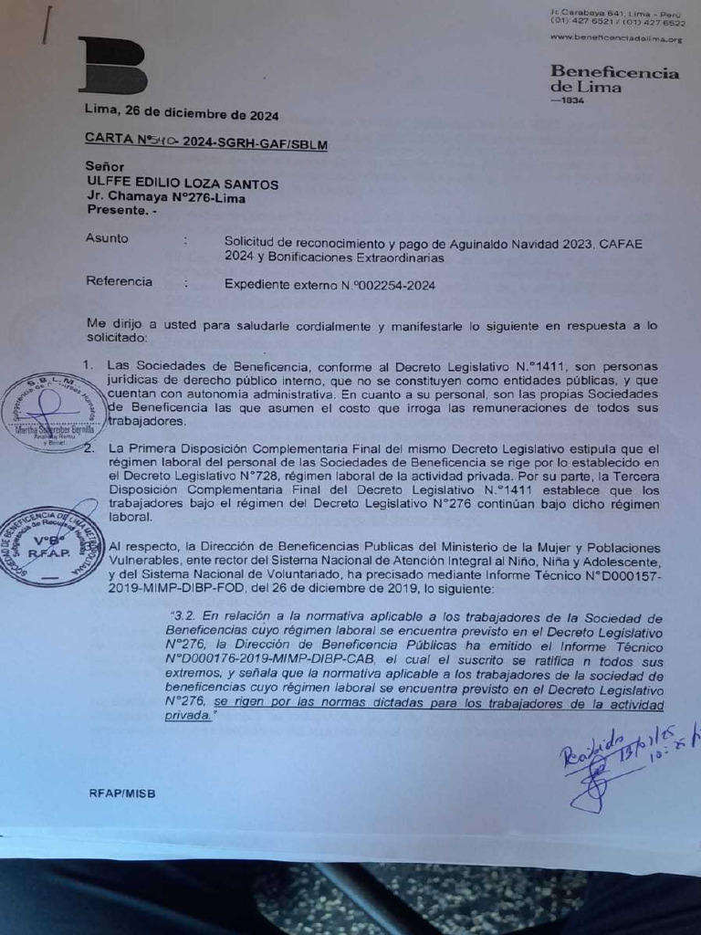 Carta Respuesta de Bene Sobre Bonos y Otros de Ulffe | PDF