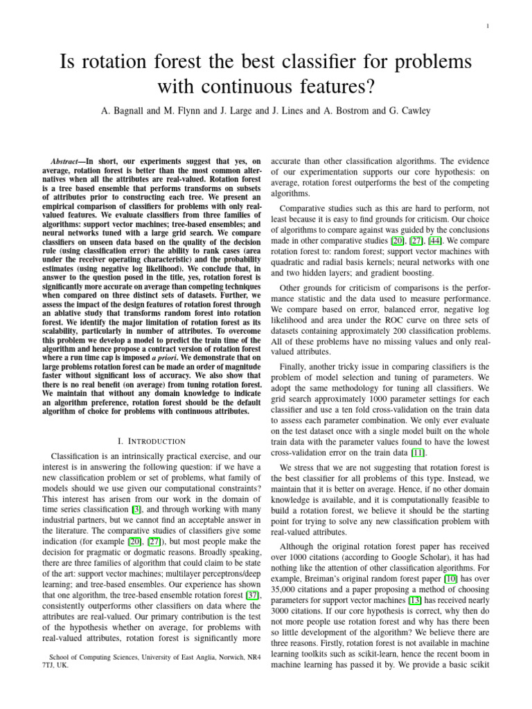 Is rotation forest the best classifier for problems with continuous features by A Bagnall 2020 ...