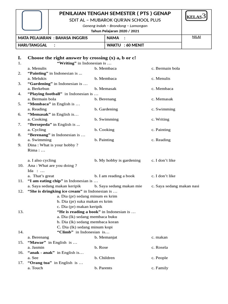 Bhs Inggris Kls 3 Pts Genap 1920 | PDF | Branches Of Botany | Plant Morphology