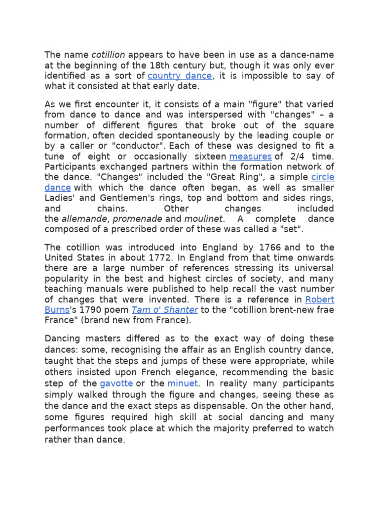 History and Evolution of Cotillion Dance | PDF | Romance | Competitive ...
