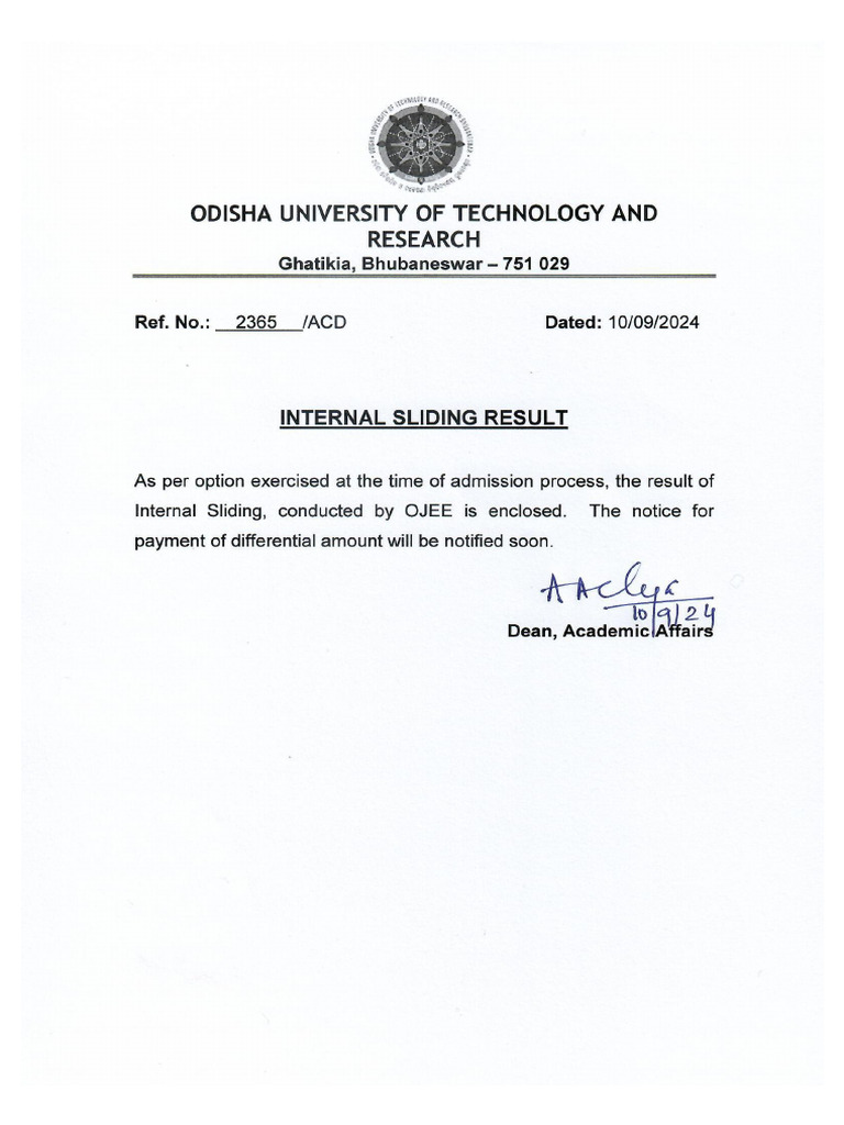 Notice Internal Sliding Result 2024-25 M | PDF | Engineering | Academic Discipline Interactions