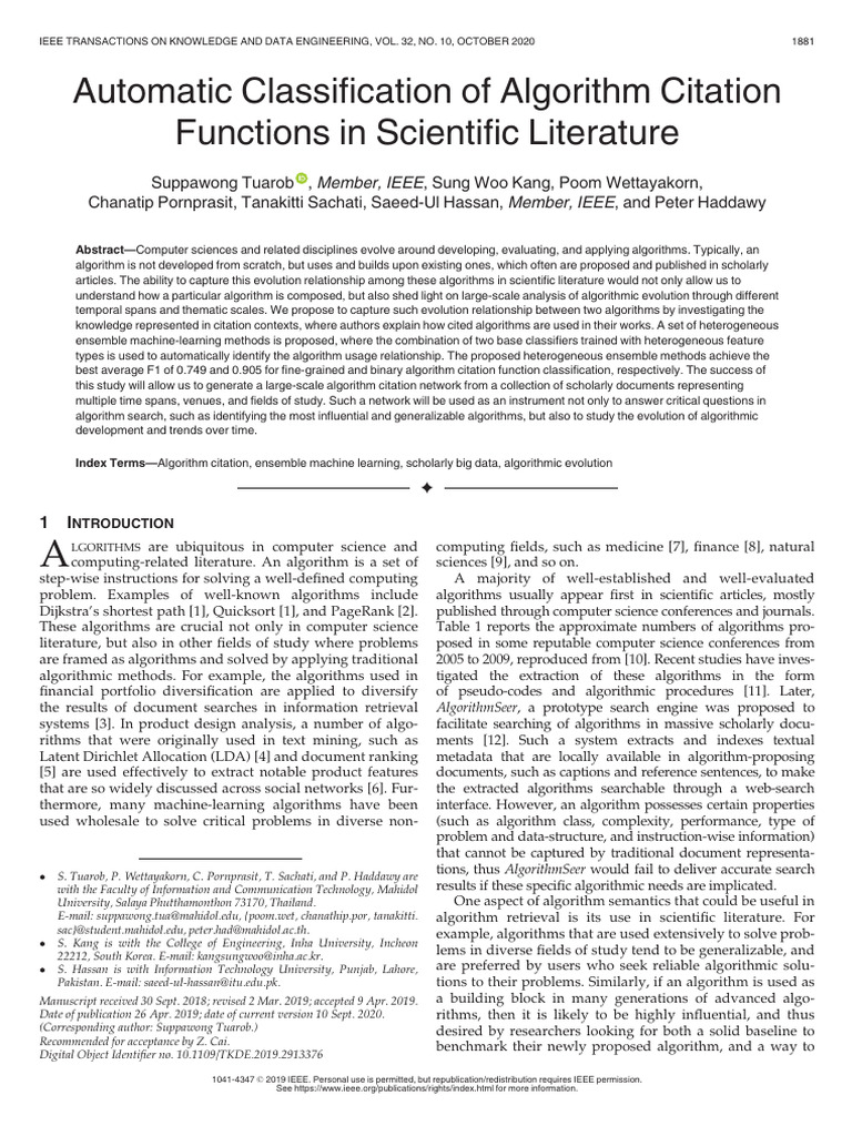 Automatic Classification Of Algorithm Citation Functions In Scientific