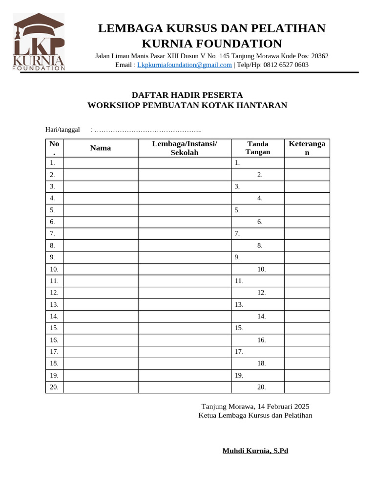 Daftar Hadir Peserta Lkp (1) | PDF