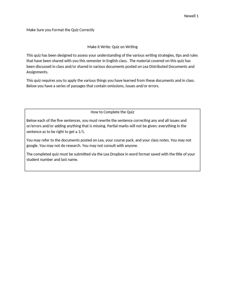Quiz On Writing English 603 102 MQ 12 2025 | PDF | Essays