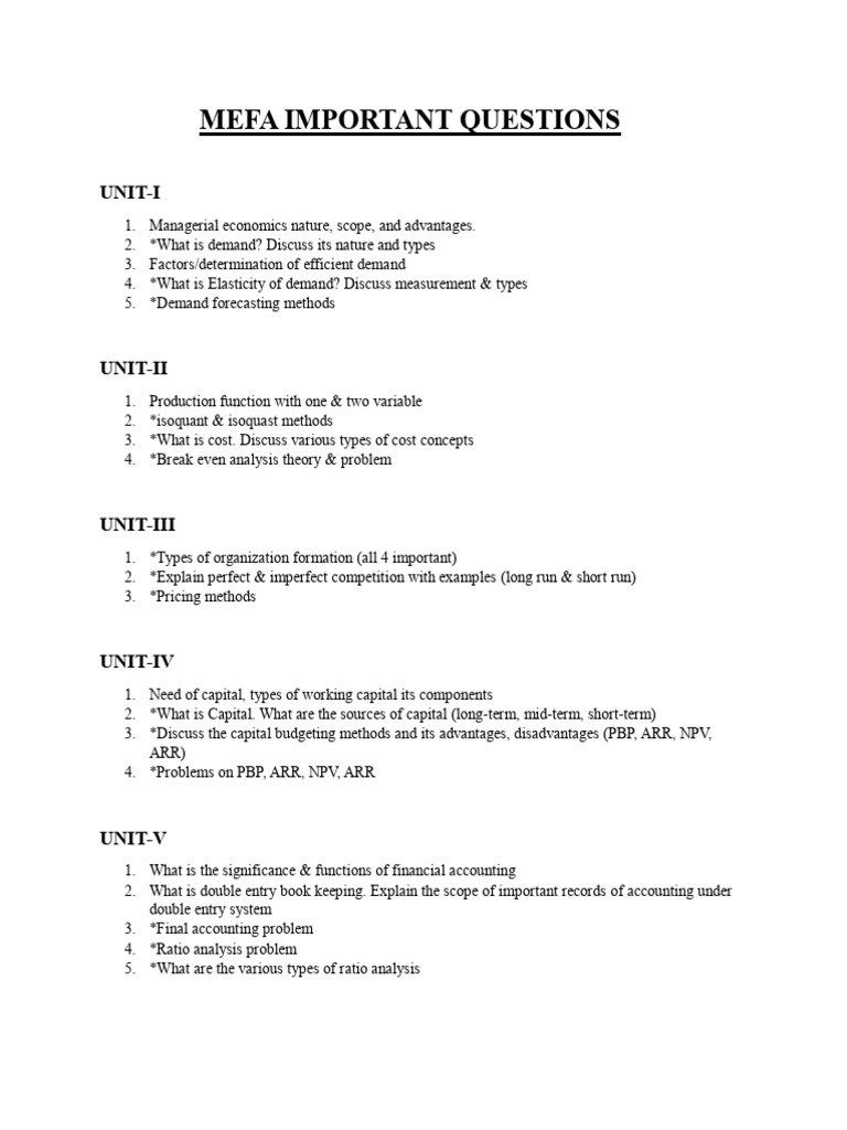 MEFA IMP QUESTIONS | PDF
