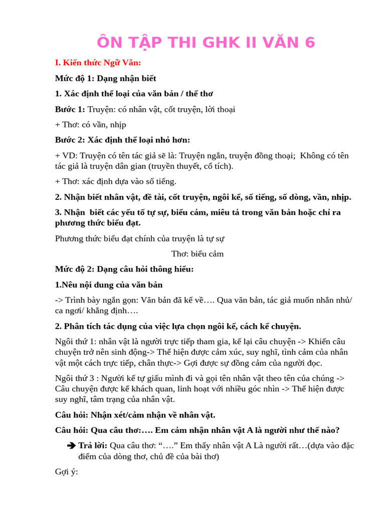 ÔN TẬP THI GHK II VĂN 10 | PDF