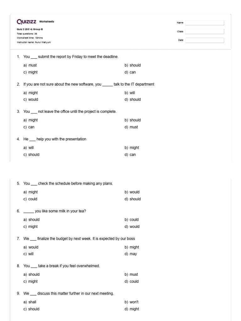 EIC 4 Quiz 2 Group B Worksheets | PDF