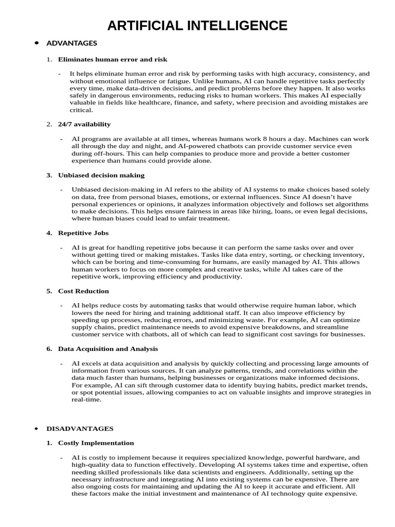 Artificial Intelligence Advantages and Disadvantages | PDF | Artificial Intelligence ...