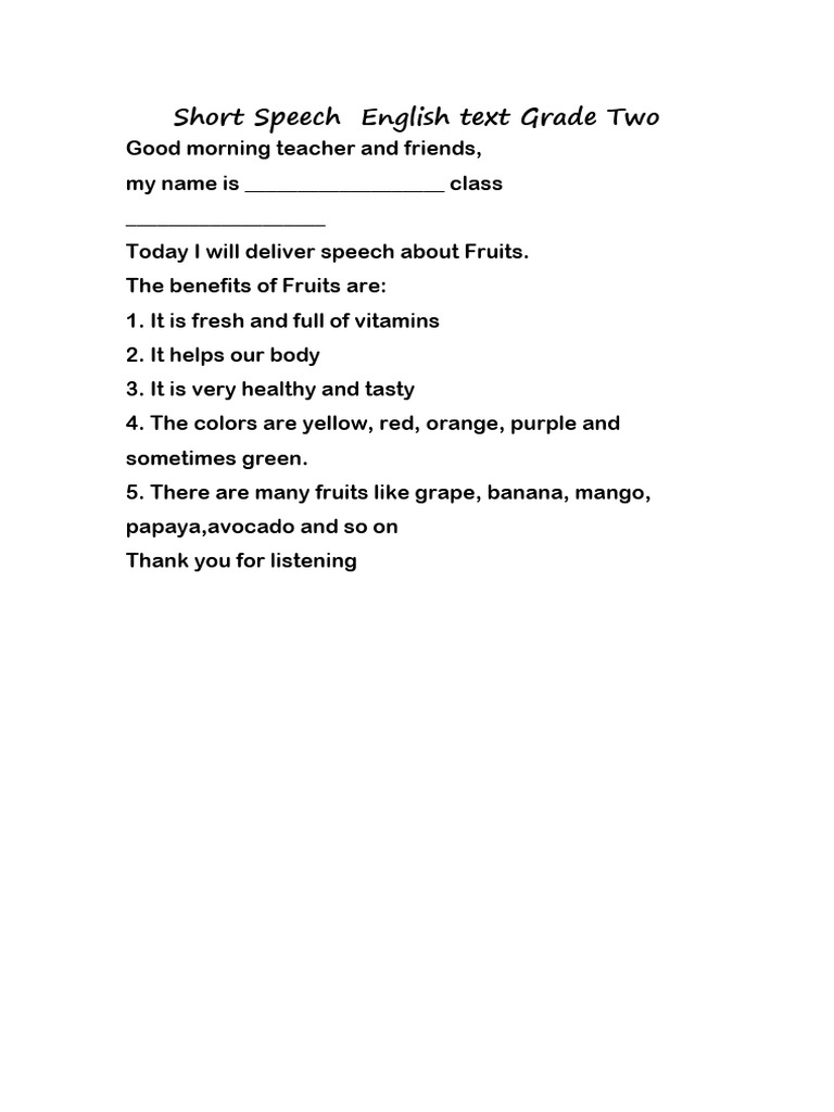 Short Speech English Text Grade Two | PDF
