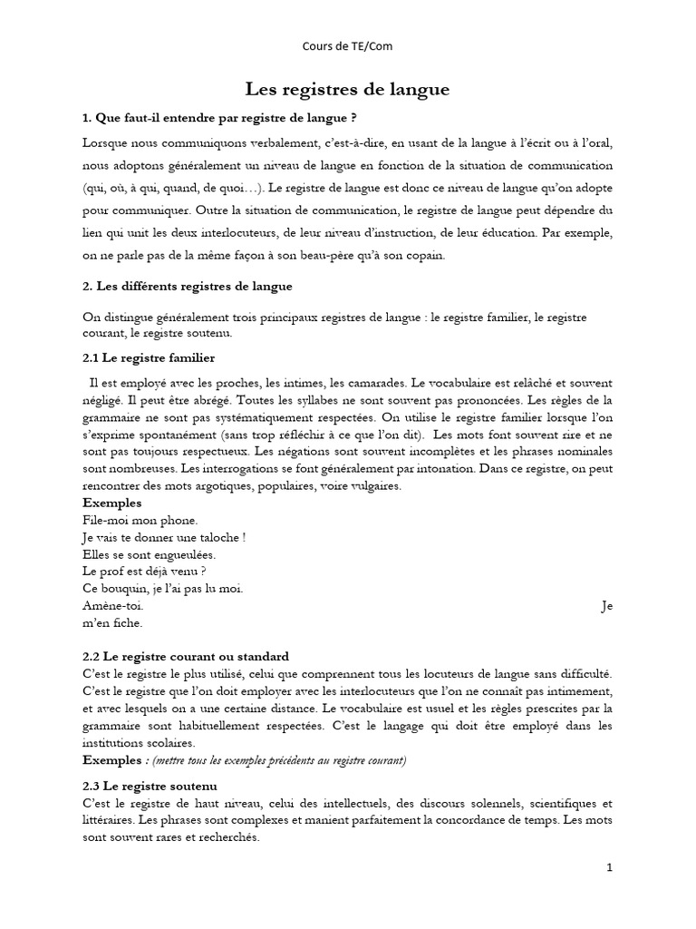 Les registres de langue expliqués | PDF | Sociolinguistique | Syntaxe
