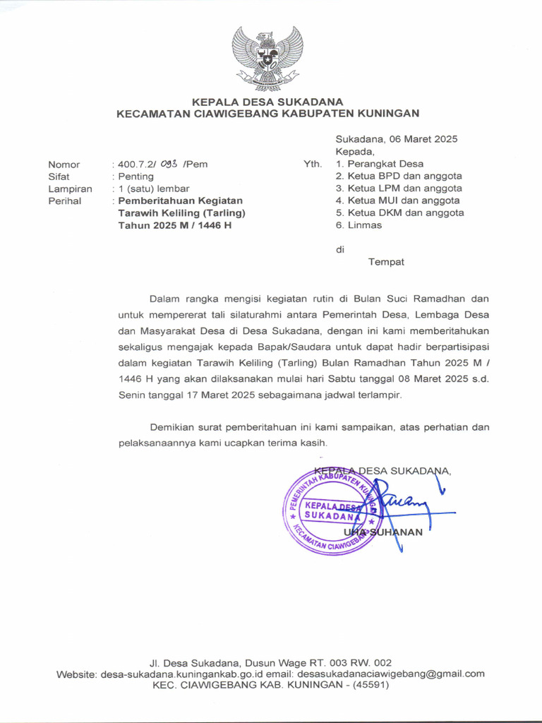 Surat Kegiatan Tarling 2025 | PDF
