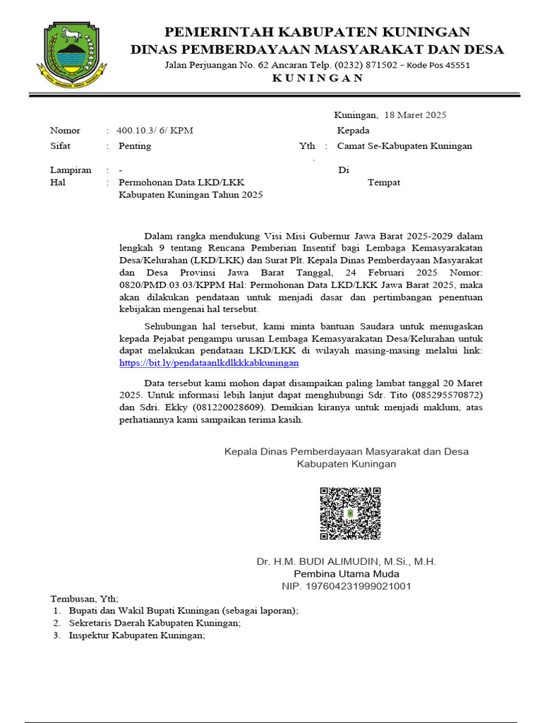 Surat Tindak Lanjut Permohonan Data LKD LKK | PDF