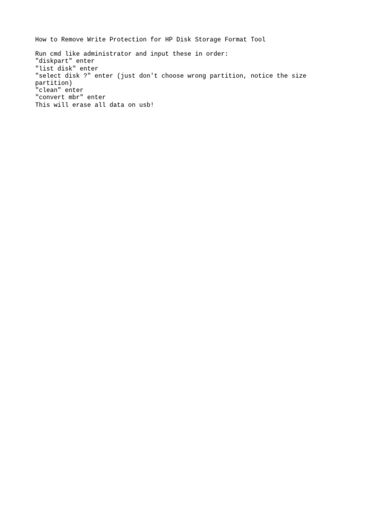 Remove Write Protection on HP USB Tool | PDF