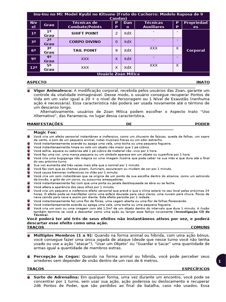 Inu Inu No Mi Model Kittsune | PDF | Predação | Voo
