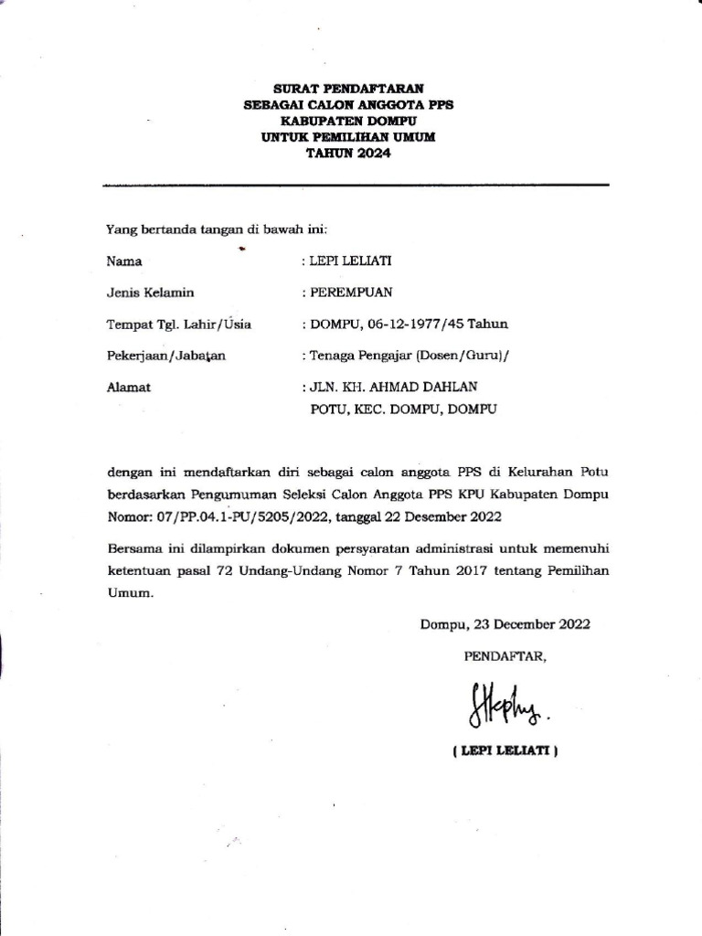 Surat Pendaftaran | PDF