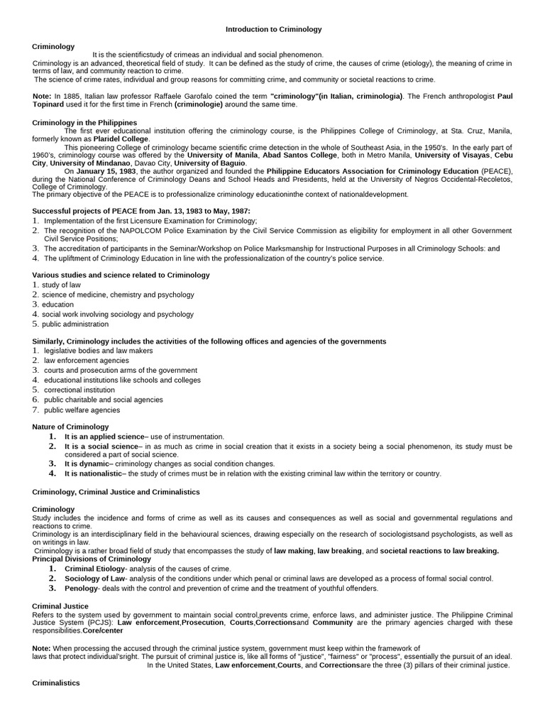 Introduction To Criminology (pt1) | PDF | Forensic Science | Criminology