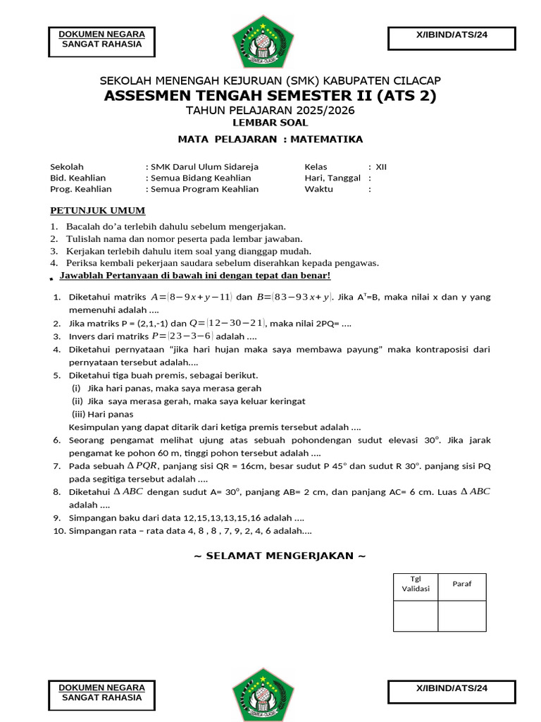 Pedoman Format Ujian Kelas Xii | PDF
