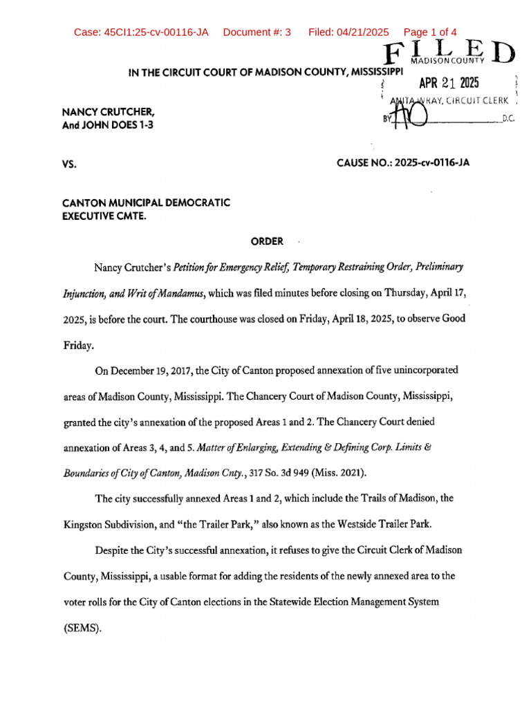 Madison County judge issues ruling for voters in annexed area of Canton ...