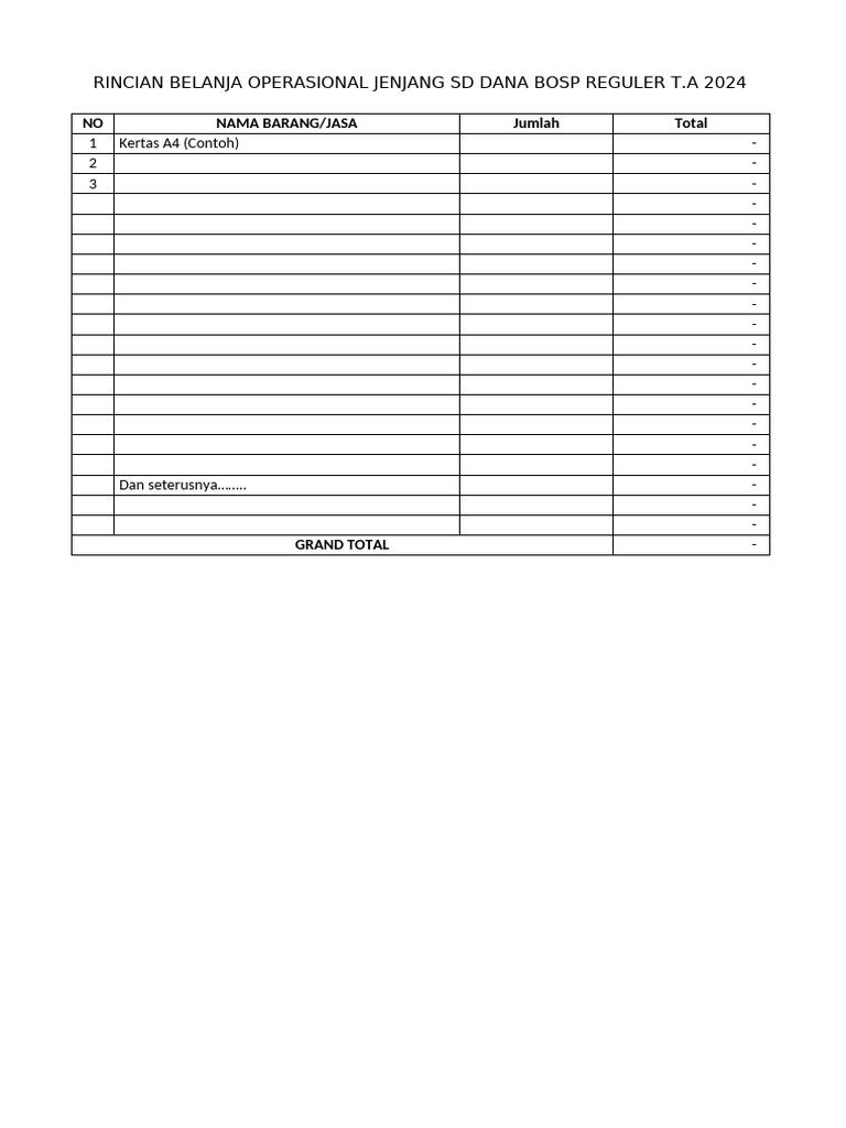 Blangko Rincian Belanja Operasional 2024 | PDF