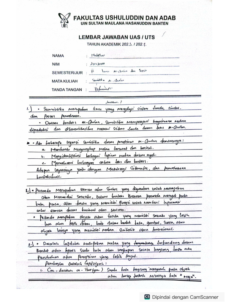 Jawaban UTS Semiotika Mudofhar | PDF