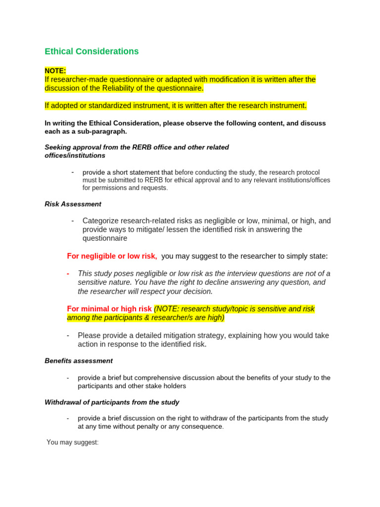 Content of The Ethical Considerations Section NEW | PDF | Risk | Conflict Of Interest