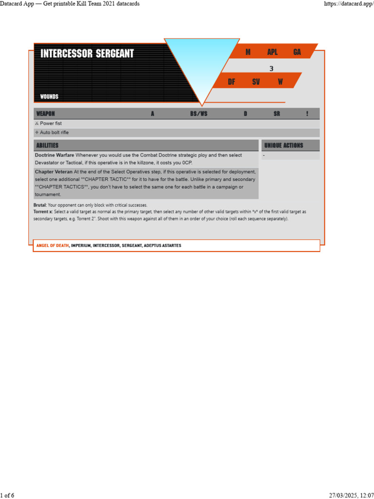 Printable Kill Team Datacards Guide | PDF | Military | Military Science