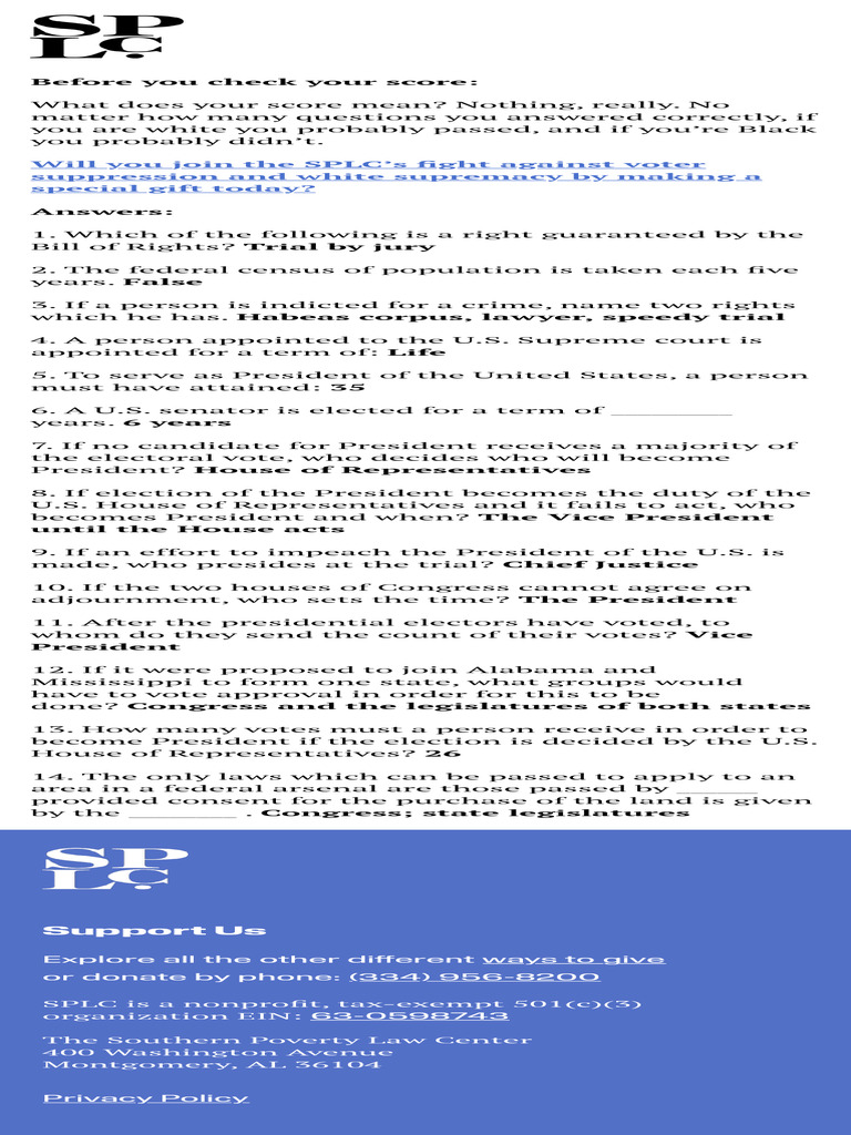 Jim Crow Literacy Test | PDF