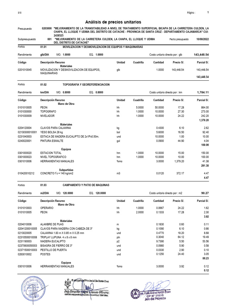 ANALISIS DE PRECIOS UNITARIOS | PDF