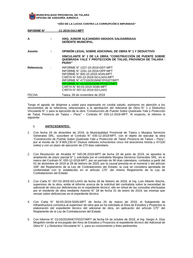 Adicional de Obra 1 y Deductivo Vinculante 1. Quebrada Yale. | PDF | Presupuesto | Gobierno