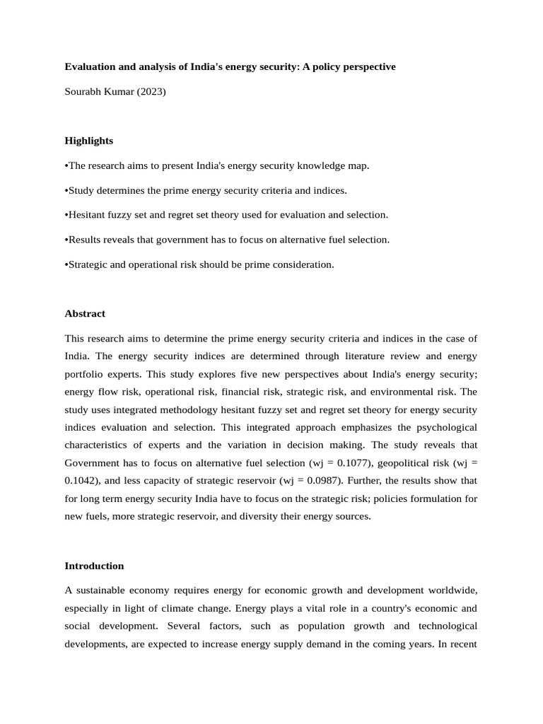 India's Energy Security: Policy Analysis | PDF | Sustainable Energy ...