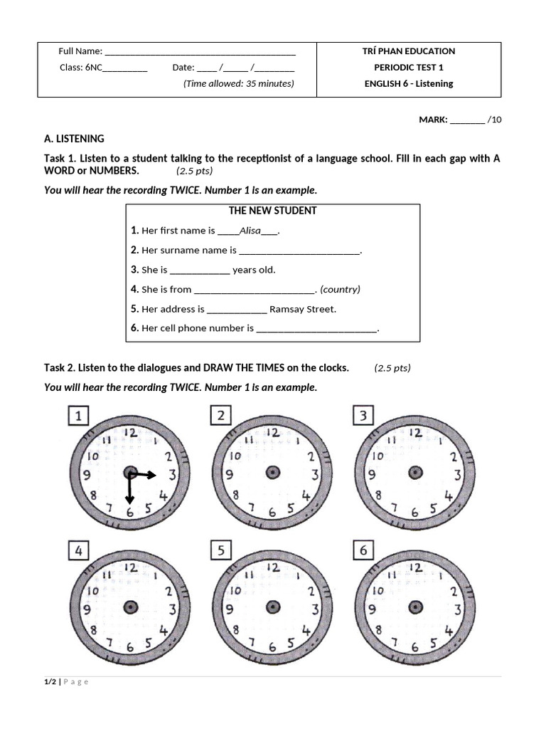 Grade 6 English Listening Test | PDF