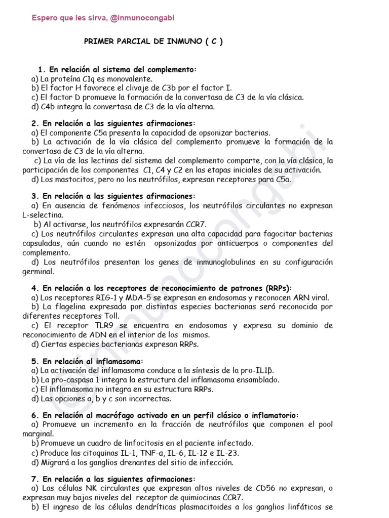 1 Parcial Con RTA | PDF | Sistema complementario | Célula T
