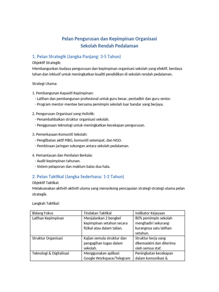 Pelan_Pengurusan_Kepimpinan_Sekolah_Pedalaman | PDF