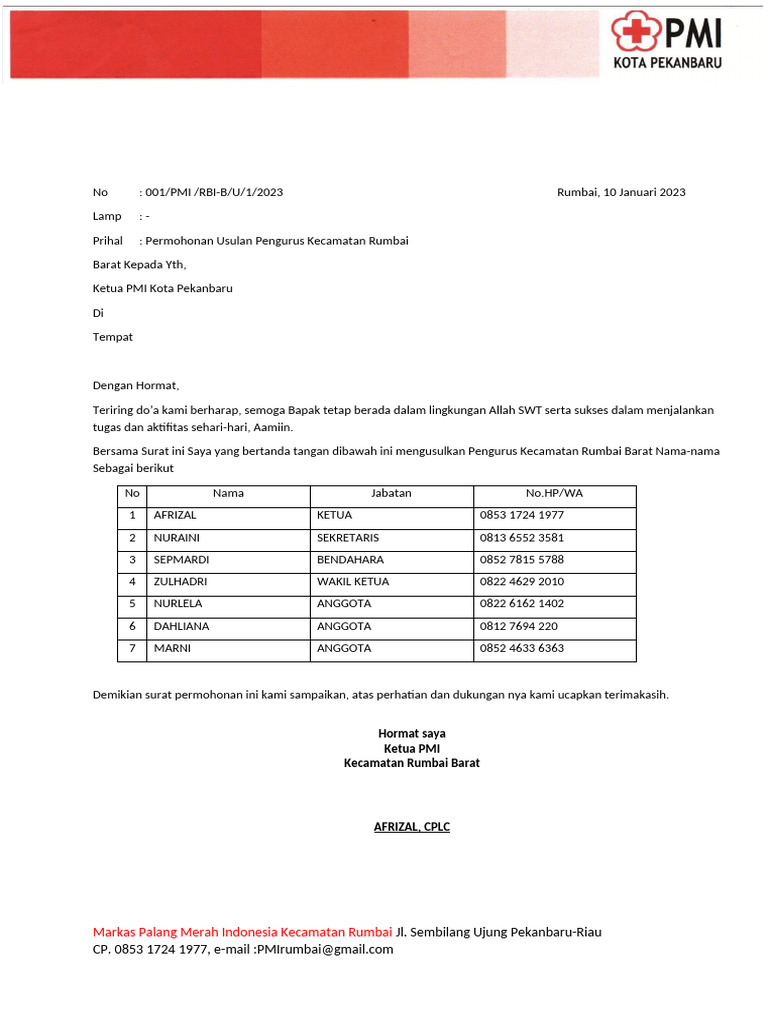 Surat Permohonan Pmi | PDF