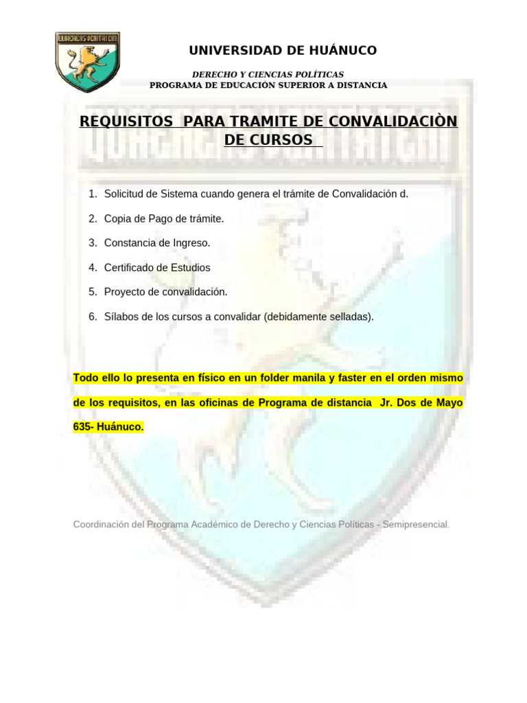 Requisitos para Convalidaciòn de Cursos | PDF