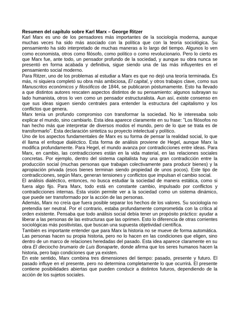 Resumen_Karl_Marx_Ritzer_CON_PORTADA (2) | PDF | Karl Marx | Capitalismo