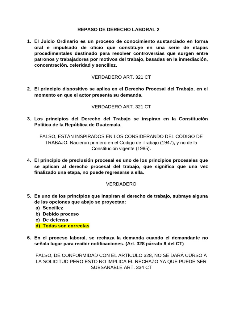 Repaso de Derecho Laboral 2 | PDF | Demanda judicial | Ley procesal