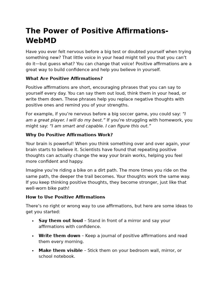 The Power of Affirmations WebMD | PDF