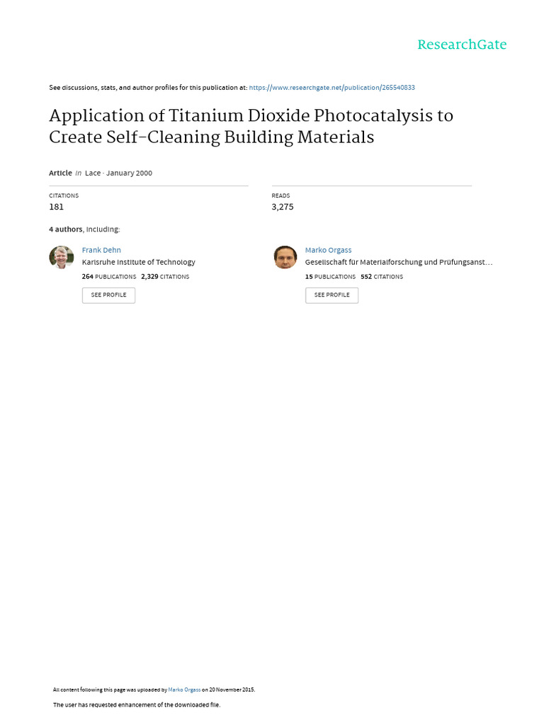 Application of Titanium Dioxide Photocatalysis To | PDF | Wetting | Hydrophobe