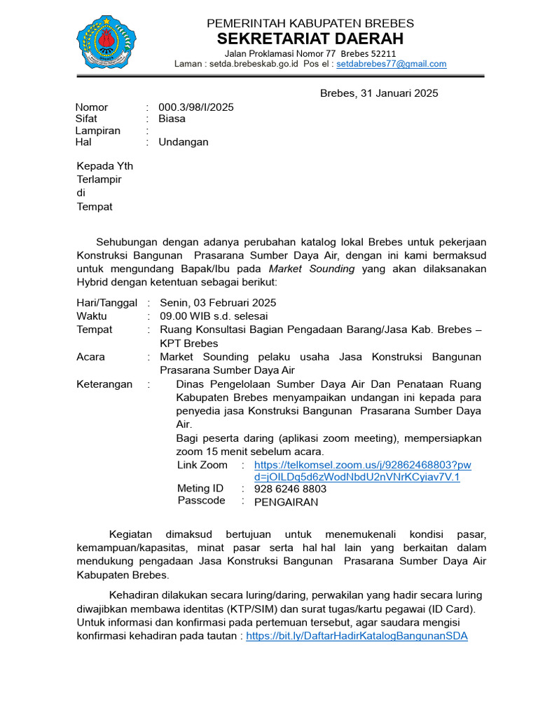 Undangan Market SoundingPekerjaan Konstruksi Bangunan Prasarana Sumber Daya Air | PDF